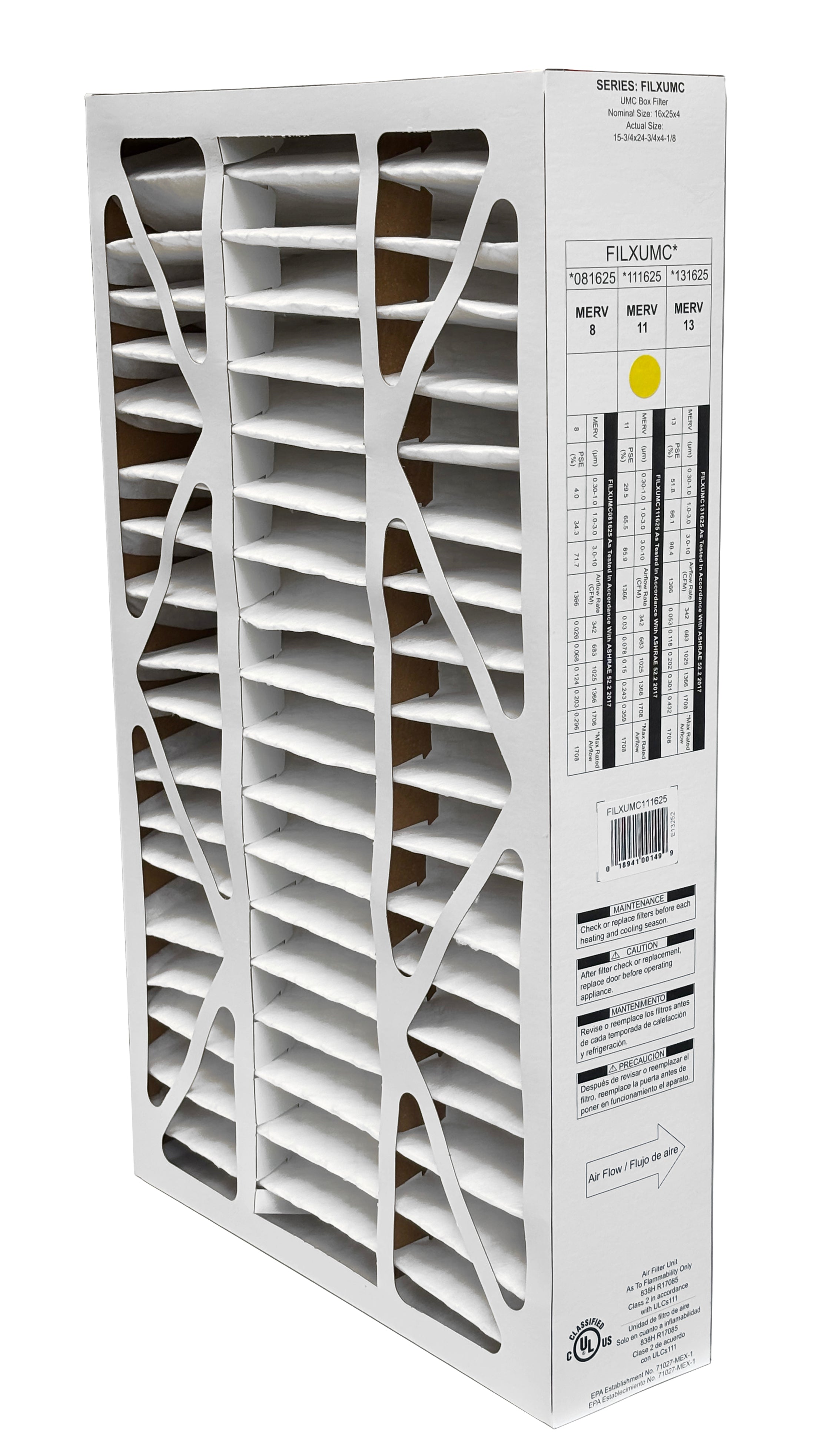 Carrier & Bryant FILXUMC111625 - 16" x 25" x 4" Pleated Air Filter ...